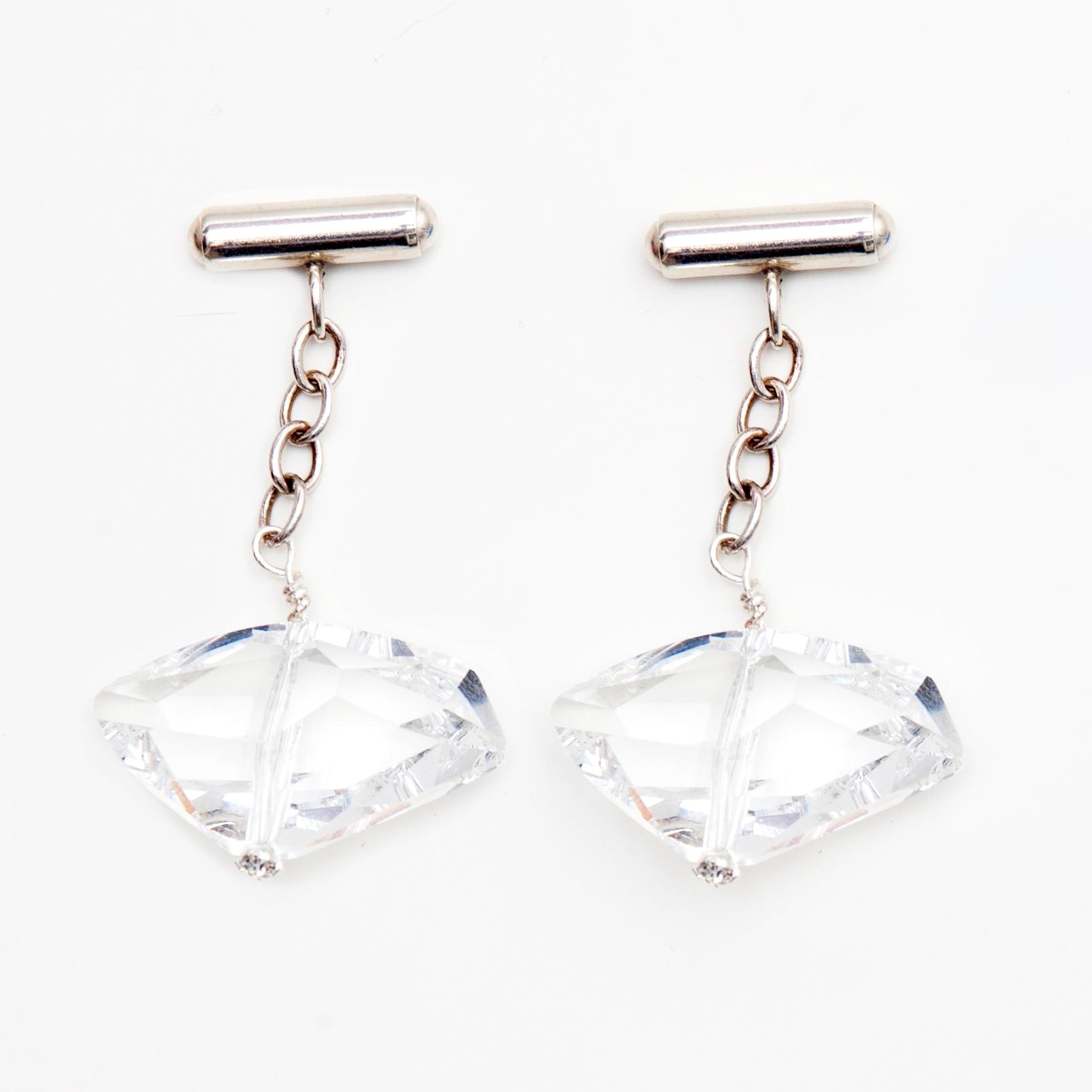 Clear Crystal Cufflinks – Lotus Blue