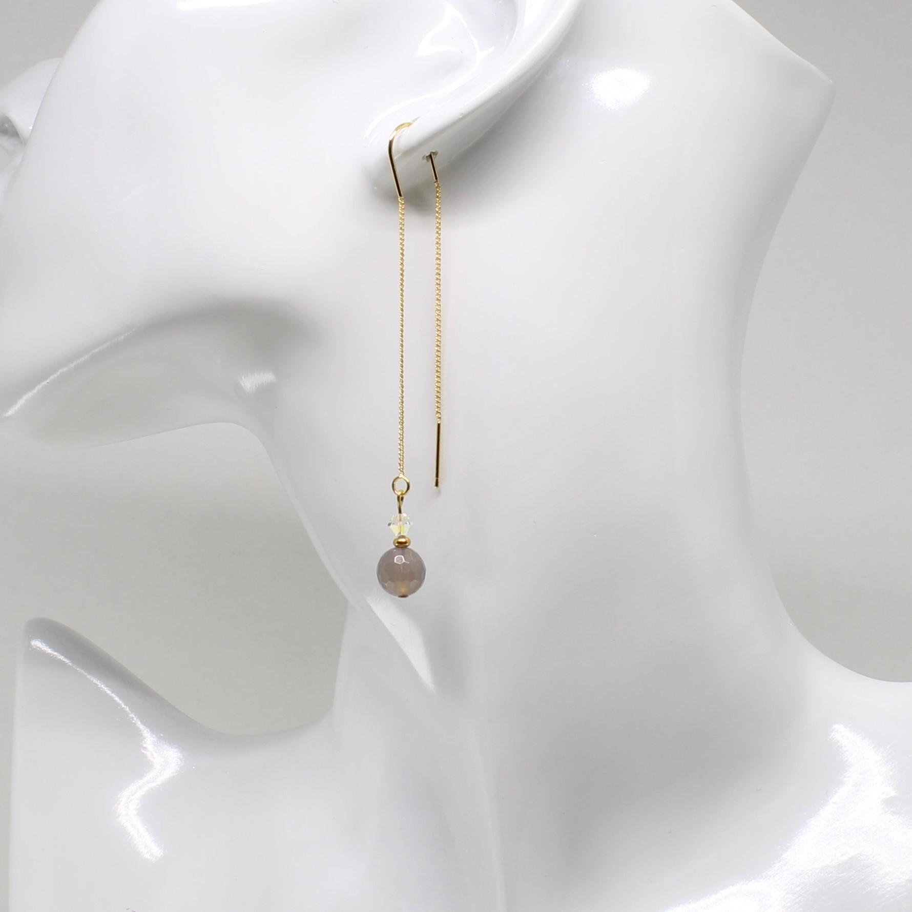 Grey Jade & Crystal Threader Earrings – Lotus Blue