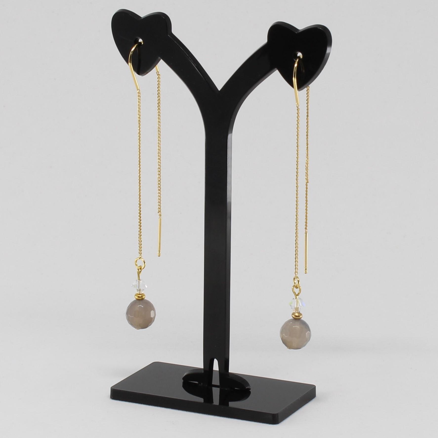 Grey Jade & Crystal Threader Earrings – Lotus Blue