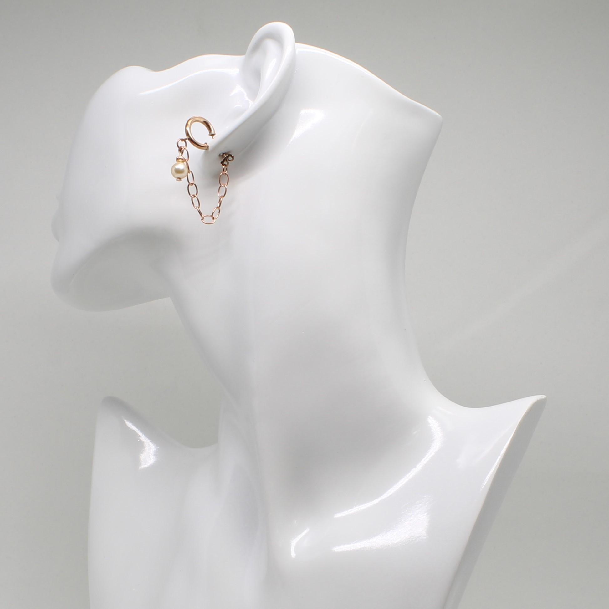 Mini Hoop Chain & Cream Pearl Earrings – Lotus Blue